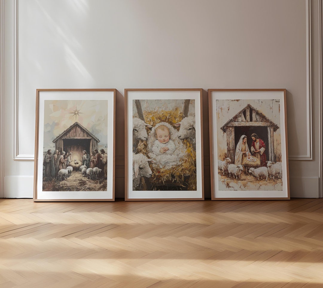 Christian Painting Printable, Nativity Print Set of 3, Baby Jesus ...