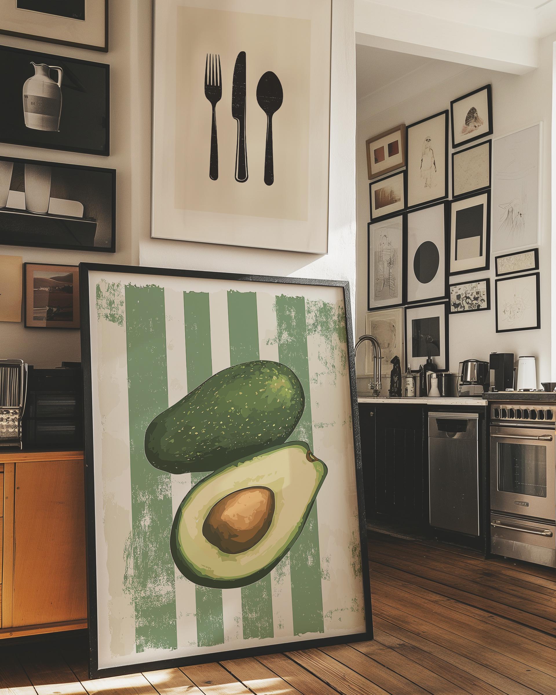 Retro Avocado Print, Avocado Wall Art, Kitchen Drawing, Trendy Poster ...