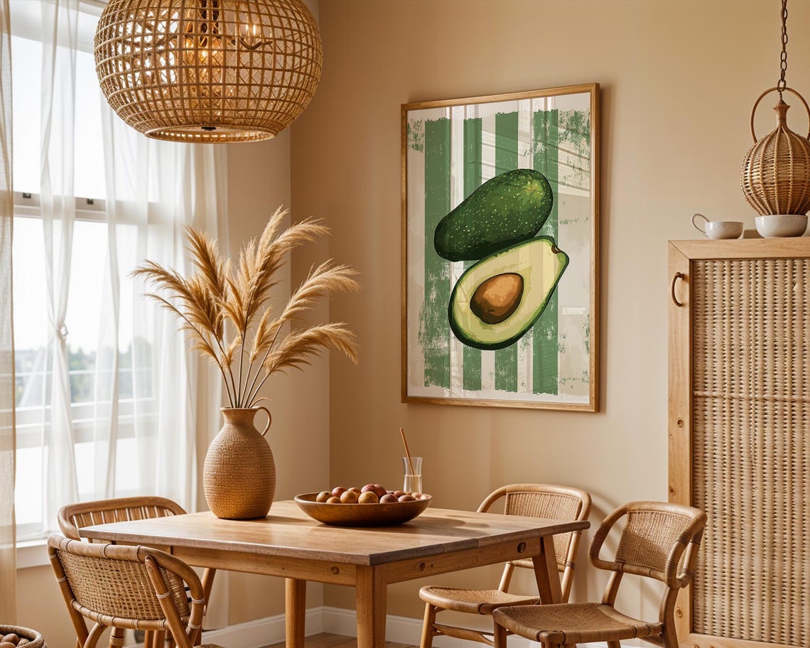 Retro Avocado Print, Avocado Wall Art, Kitchen Drawing, Trendy Poster ...