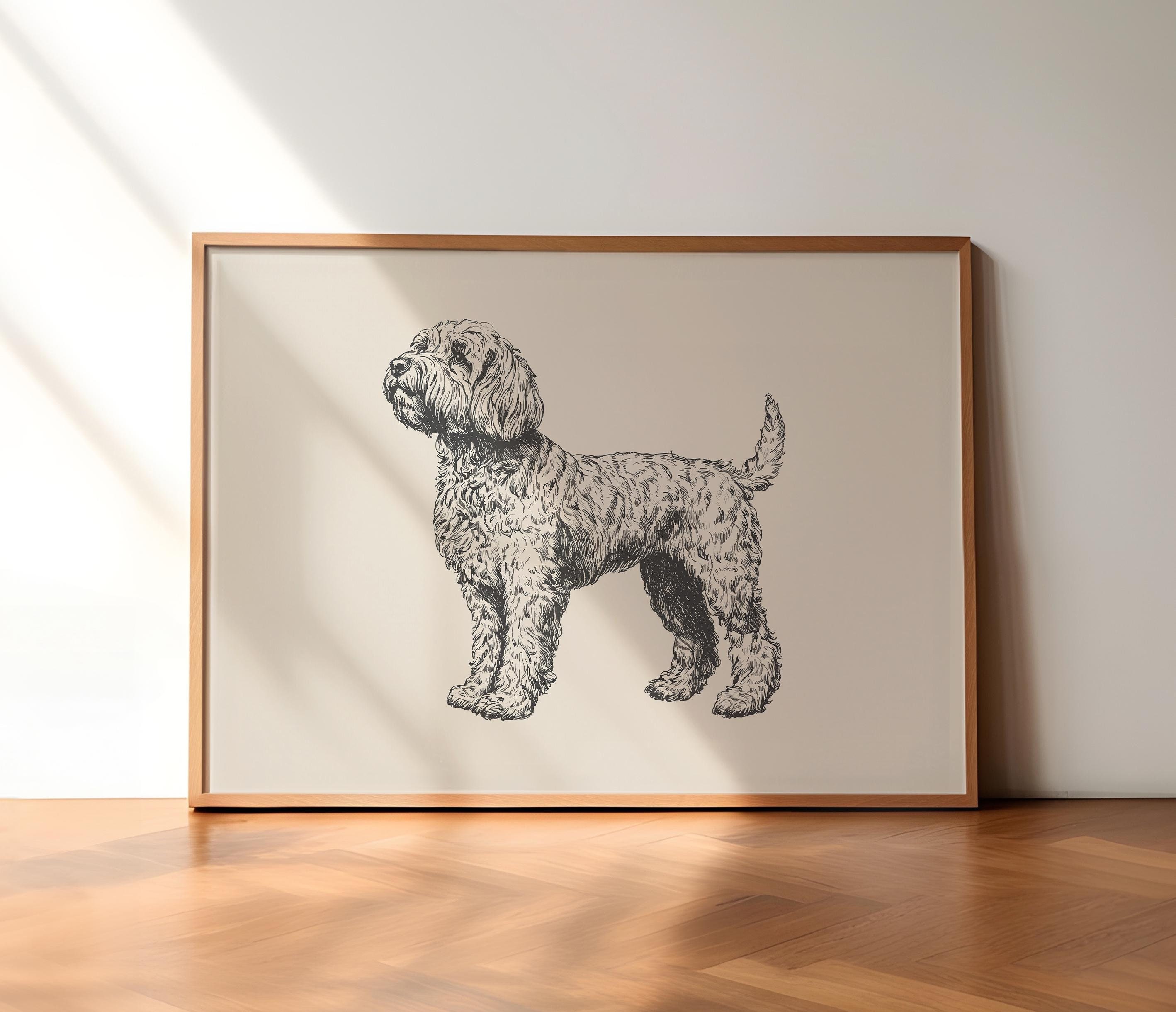Vintage Goldendoodle Poster, Farmhouse Dog Vintage Drawing, Golden ...