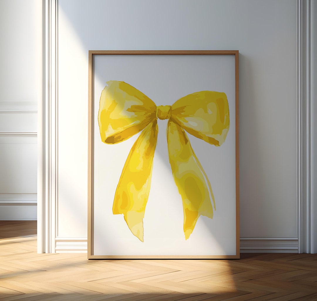 Yellow Christmas Bow Print, Vintage Winter Art, Yellow Bow Poster ...