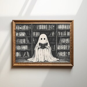 Vintage Library Ghost Print, Ghost Reading Book Print, Ghost Wall Art ...