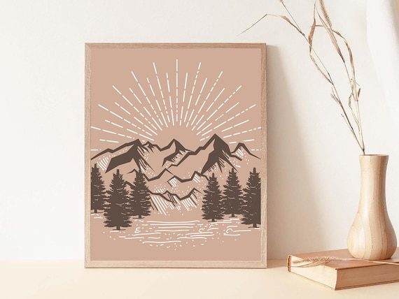 Boho Mountain Art Print Landscape Wall Print Mountain - Etsy
