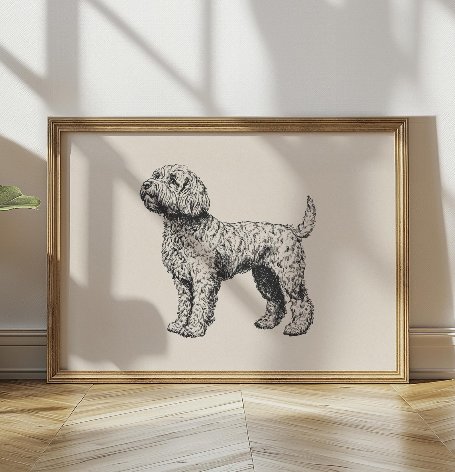Vintage Goldendoodle Poster, Farmhouse Dog Vintage Drawing, Golden ...
