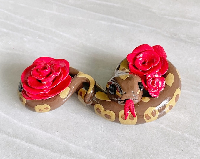 Ball Python With Roses Figurine, Stocking Stuffer, Ball Python ...