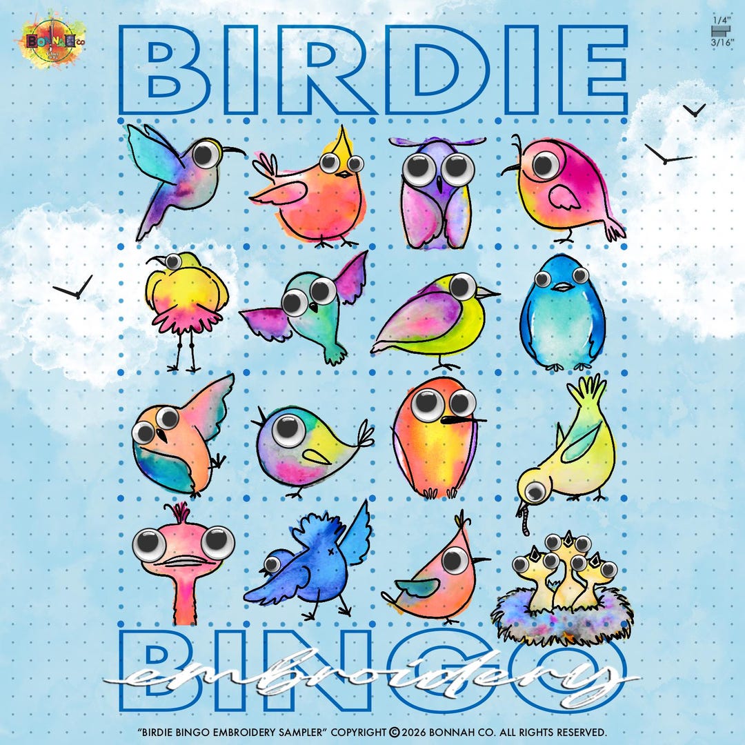2026 Embroidery Bingo Printed Fabric "birdie Bingo" Bird Theme - Etsy