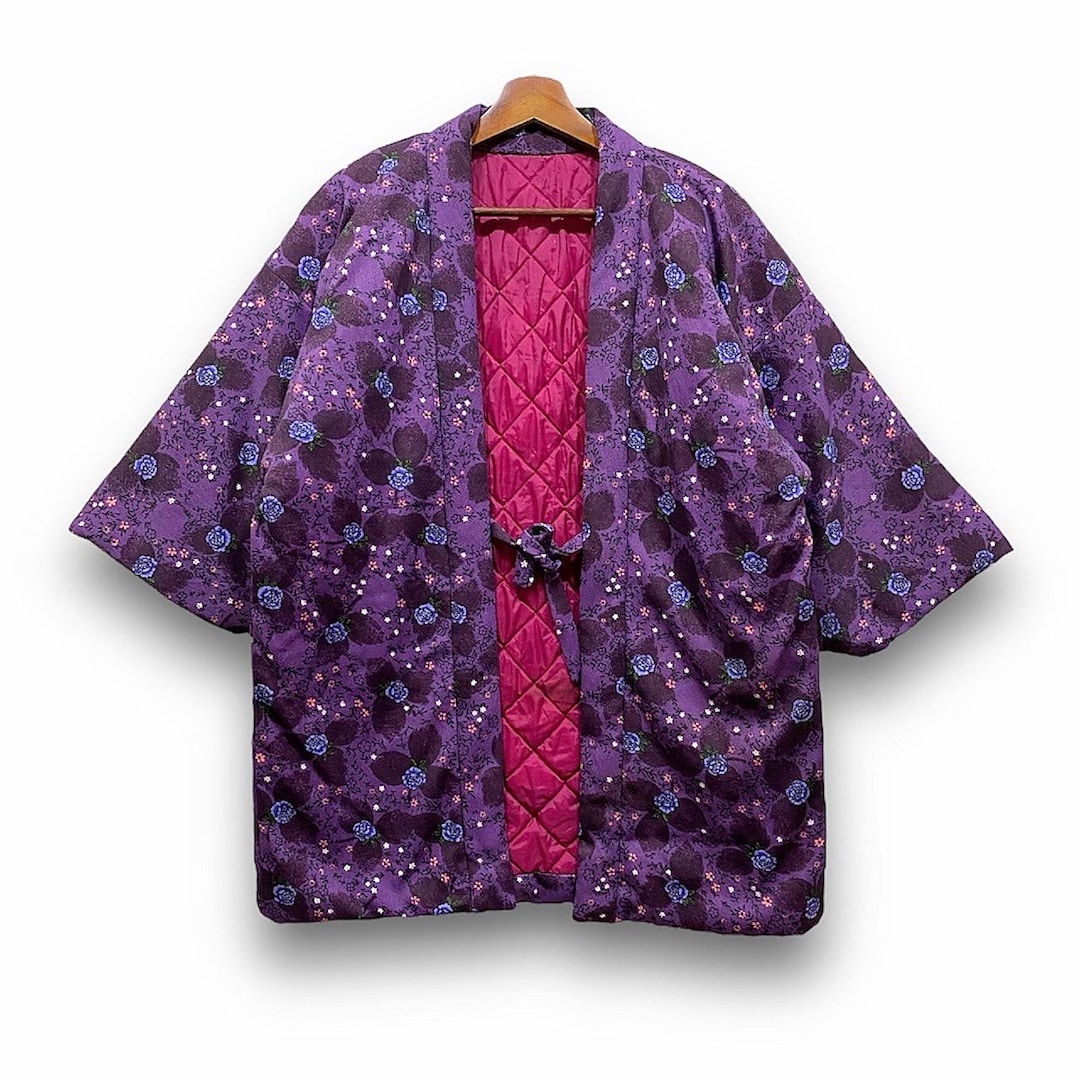 Vintage Hanten Jacket Geometric Pattern Padded Kimono Japanese ...
