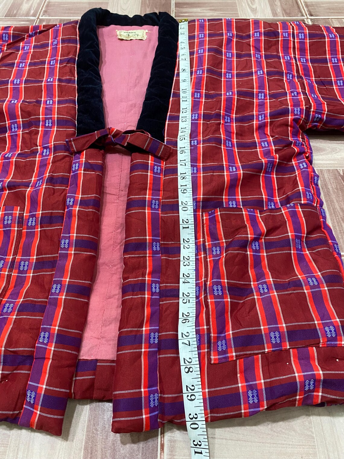 Vintage Hanten Jacket Plaid Pattern Padded Kimono Japanese Traditional ...