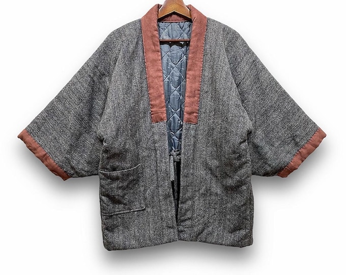 Vintage Hanten Jacket Plaid Pattern Padded Kimono Japanese Traditional ...