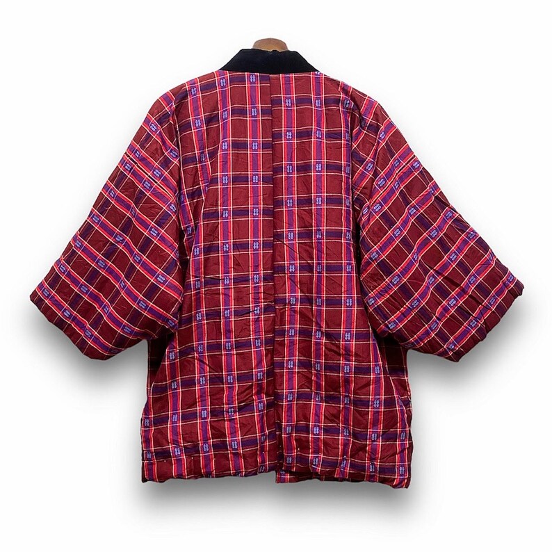 Vintage Hanten Jacket Plaid Pattern Padded Kimono Japanese Traditional ...