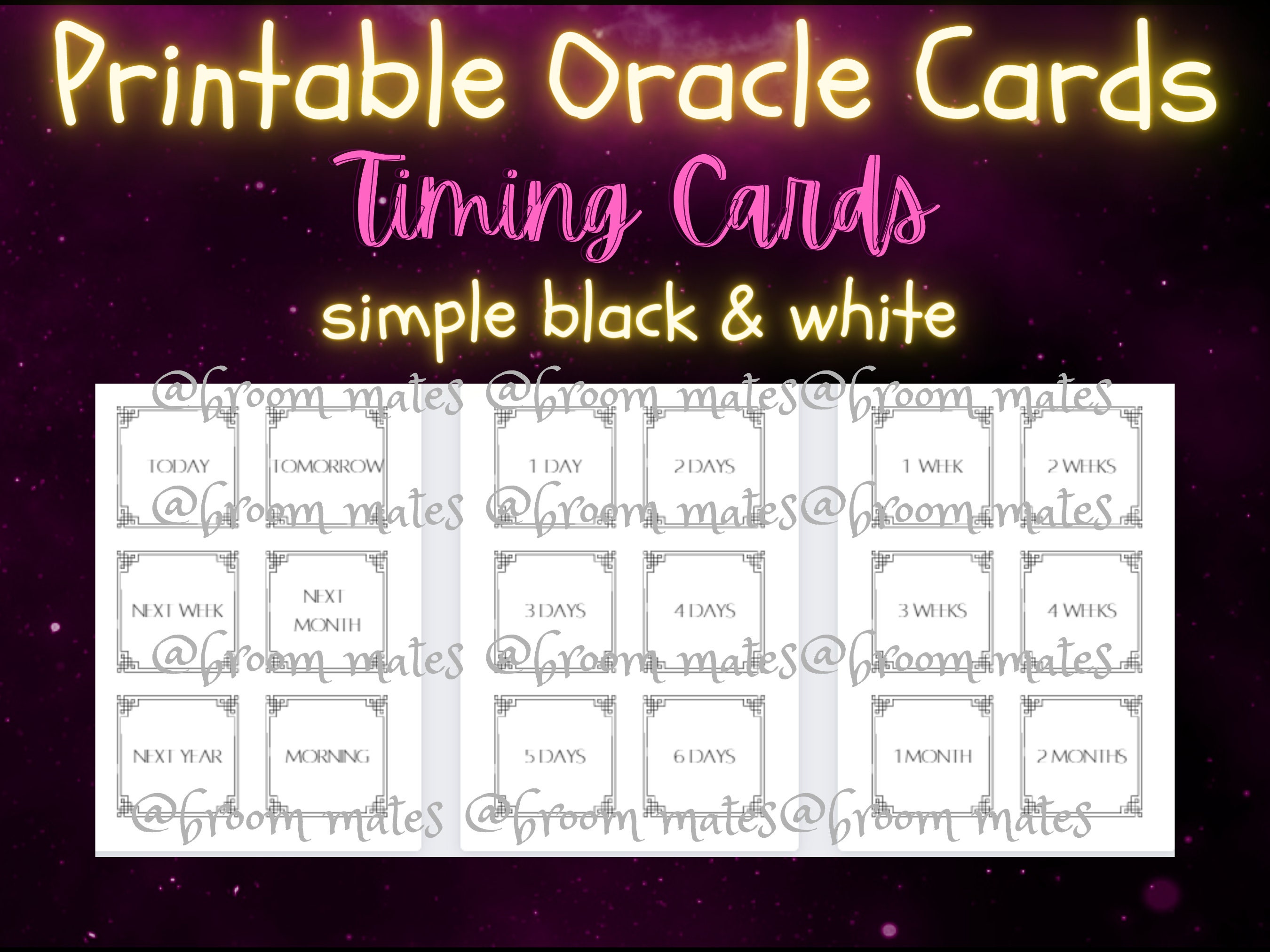 Timing Cards - Printable Oracle Cards - Simple Black and White - Etsy