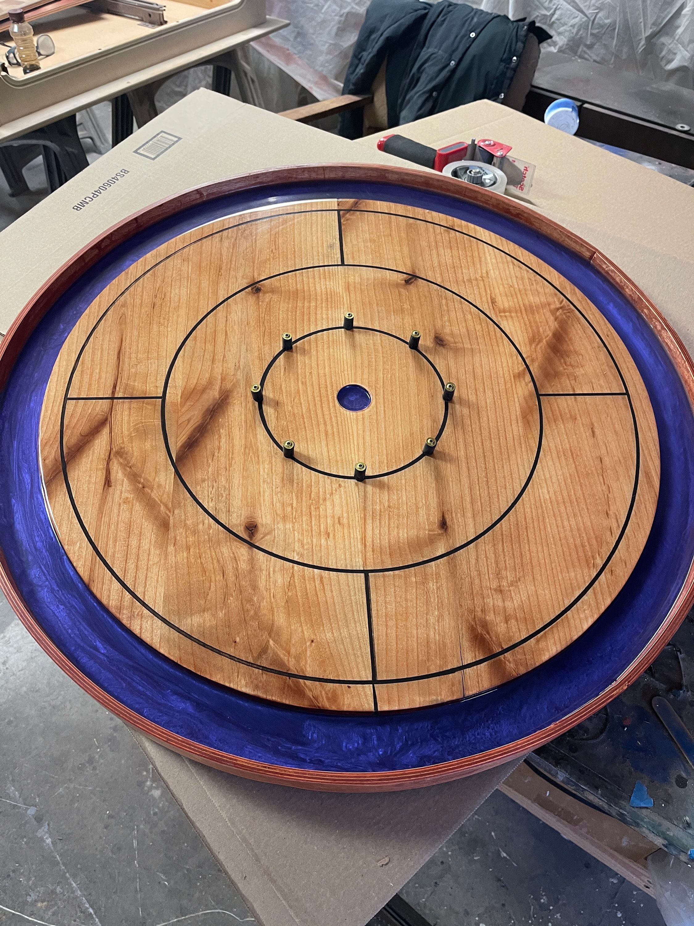 Custom Alder Crokinole Board Epoxy Finish No Stain Black Lines Purple ...