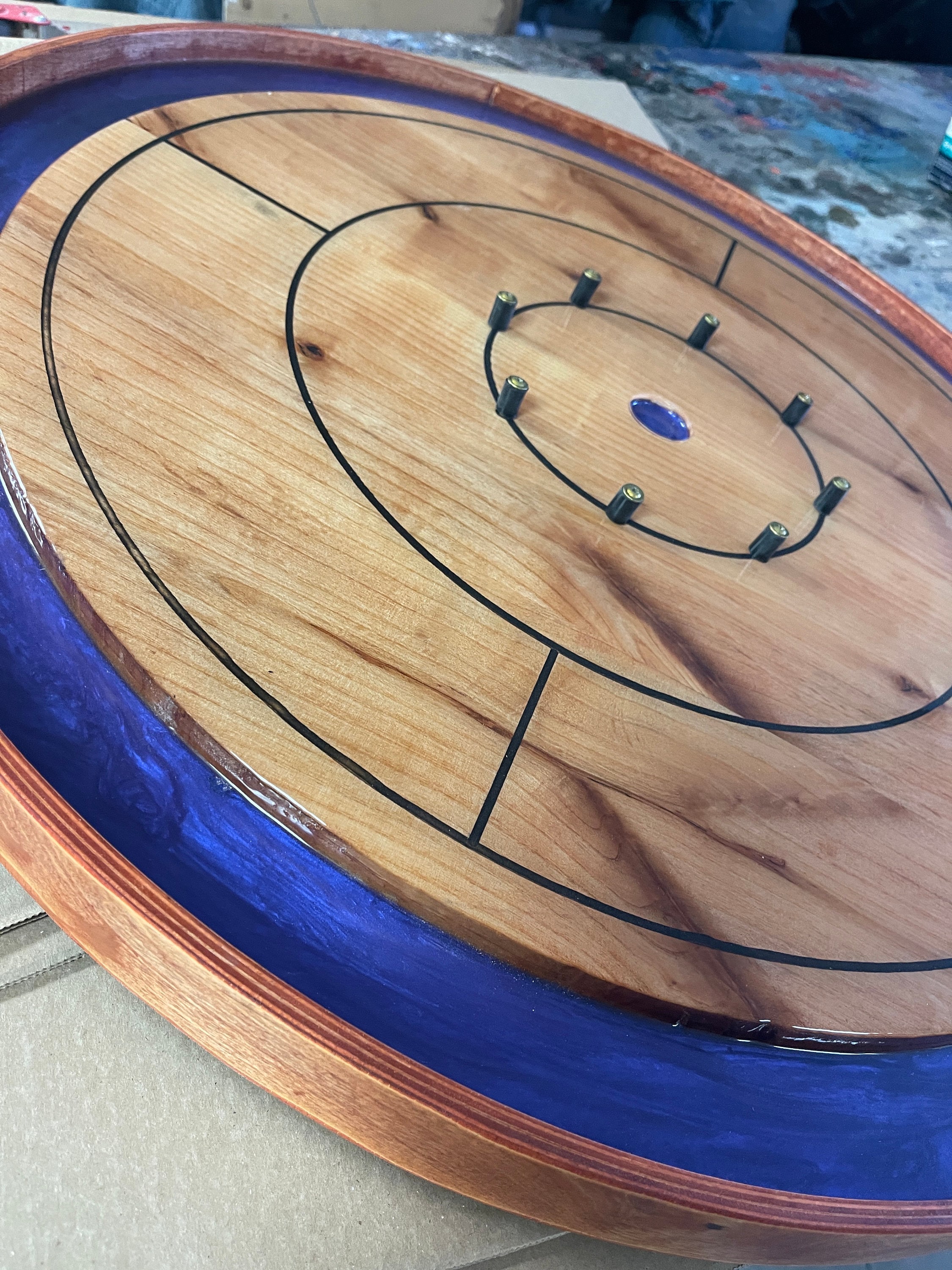 Custom Alder Crokinole Board Epoxy Finish No Stain Black Lines Purple ...