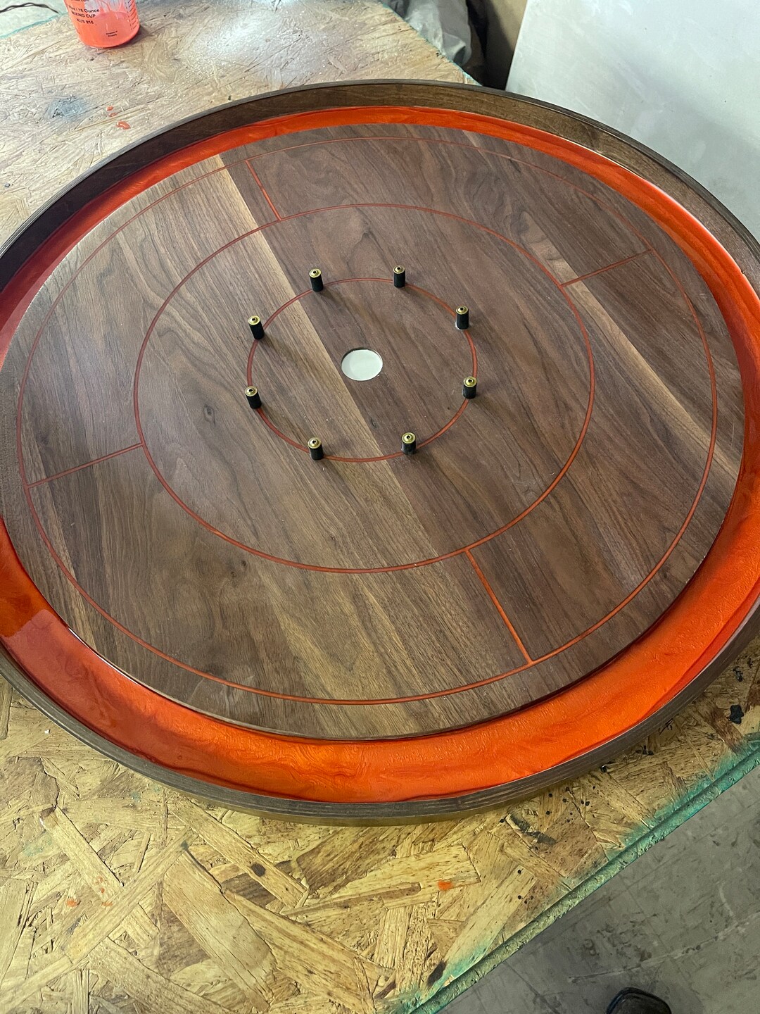 Walnut Crokinole Board Epoxy Finish No Stain Orange Epoxy Lines/gutters ...