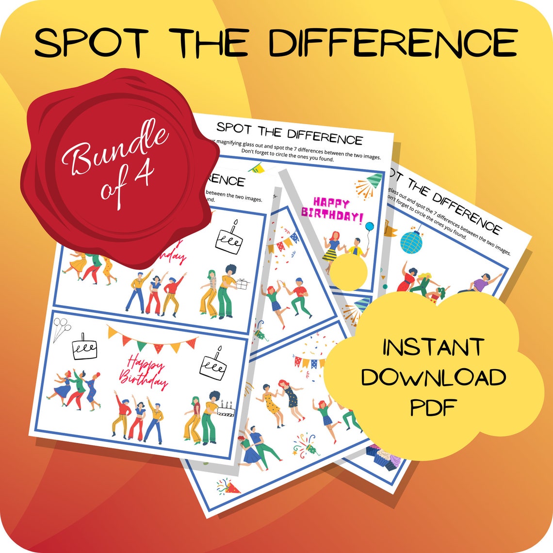 Bundle of 4 Spot The Difference for Birthday Parties for | Etsy