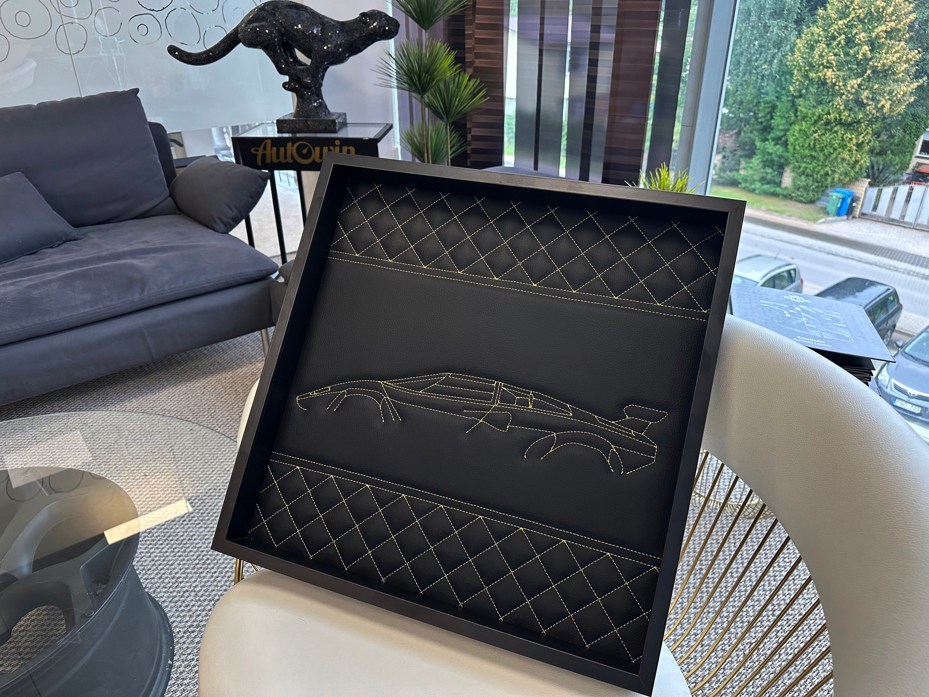 Inspired by Lamborghini Countach: Black Leather Wall Art & Yellow ...