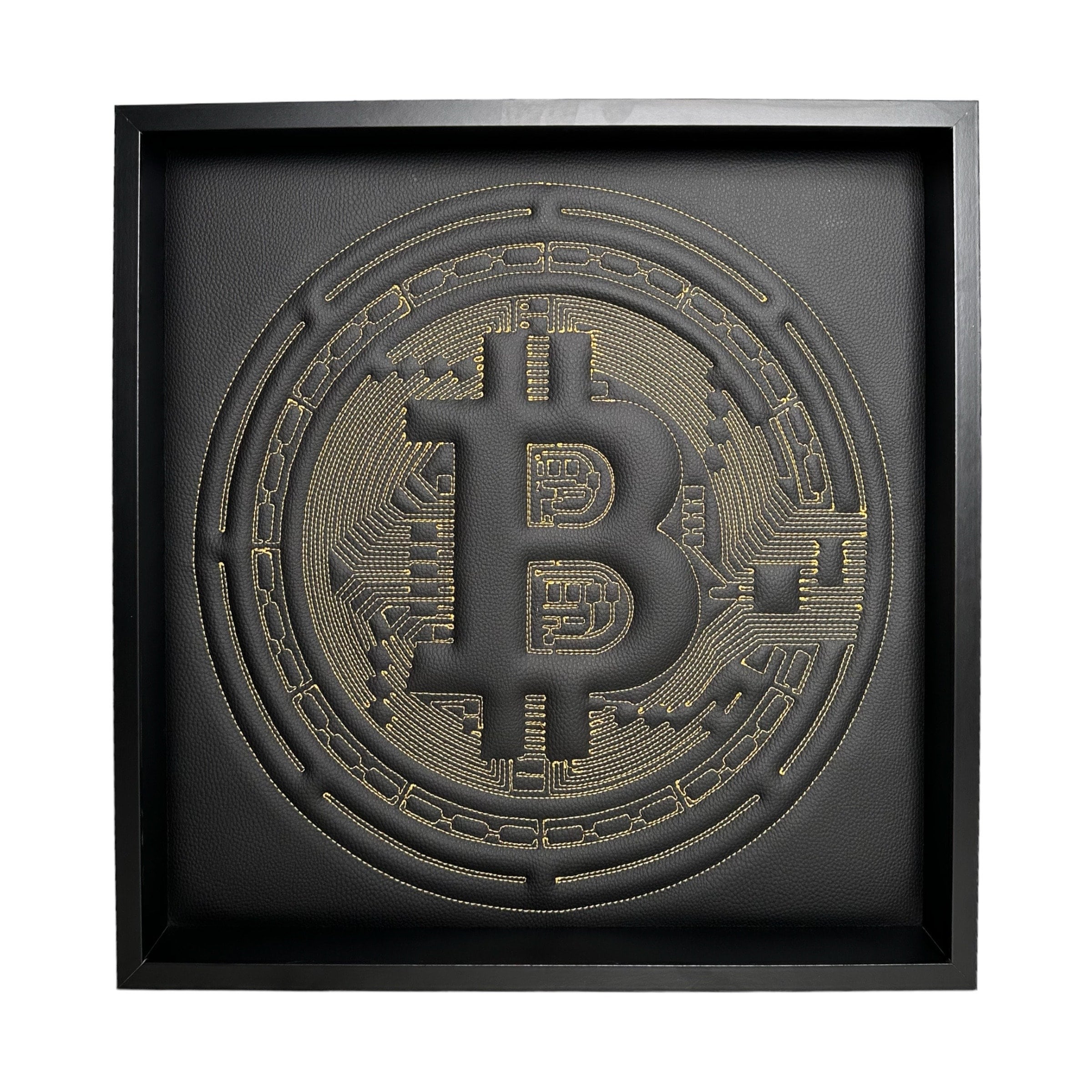 Yellow Sewn Bitcoin BTC Brilliance: Masterpiece Leather Art Celebrating ...