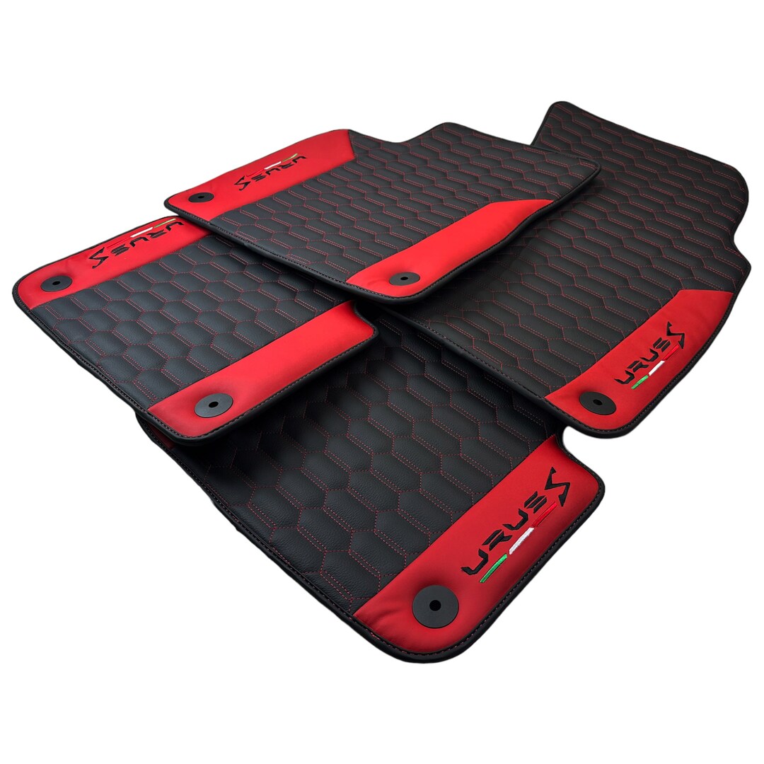 Black Leather Floor Mats for Lamborghini Urus S With Red Rosso ...