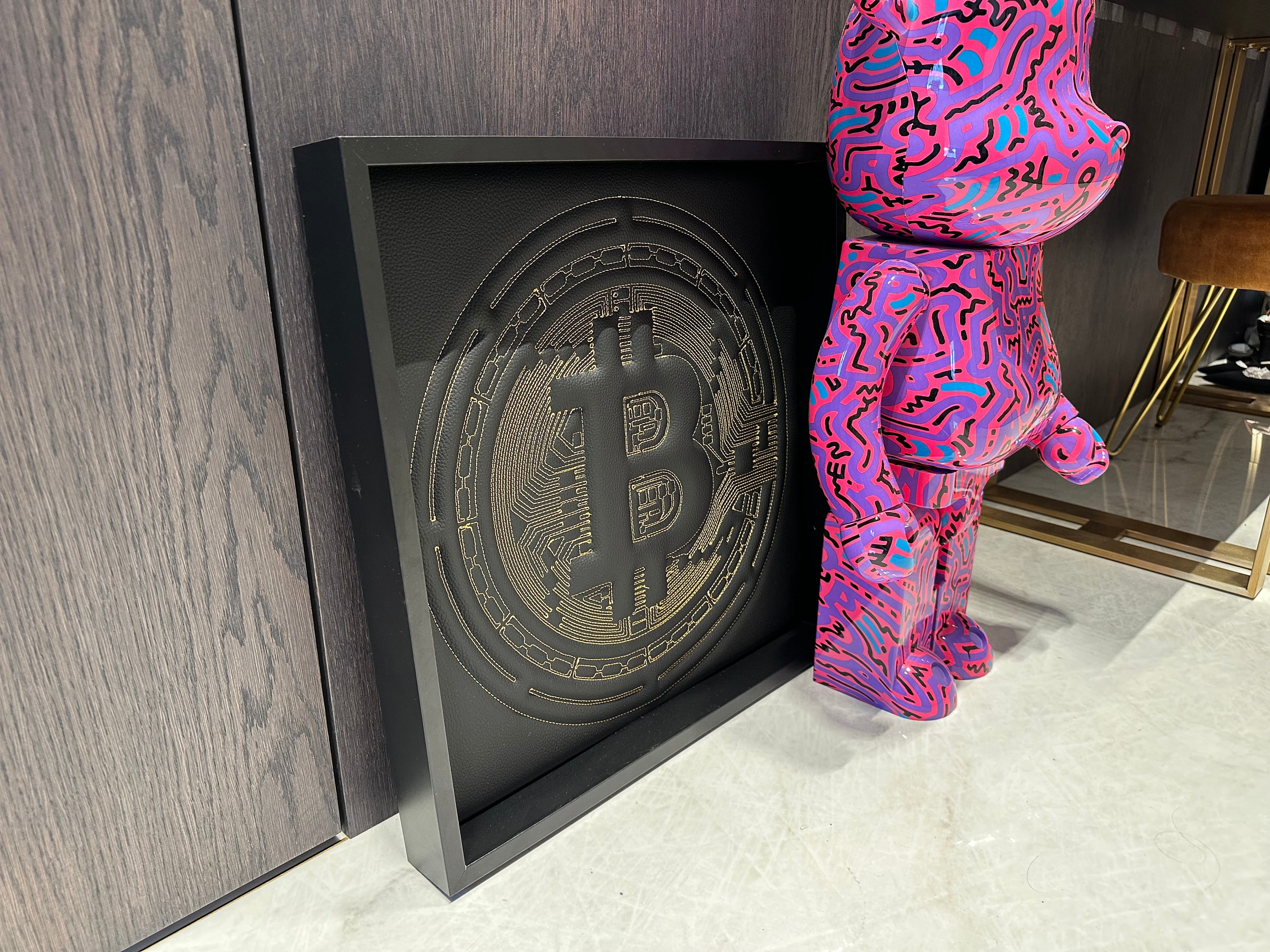 Yellow Sewn Bitcoin BTC Brilliance: Masterpiece Leather Art Celebrating ...