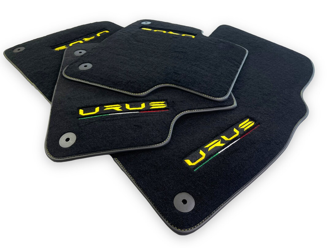 Floor Mats for Lamborghini Urus 2018-2022 Black Carpet Yellow Logo and ...