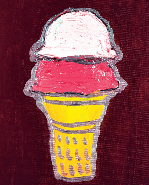 Ice Cream Cone on Maroon Background Original Contemporary Art | Etsy