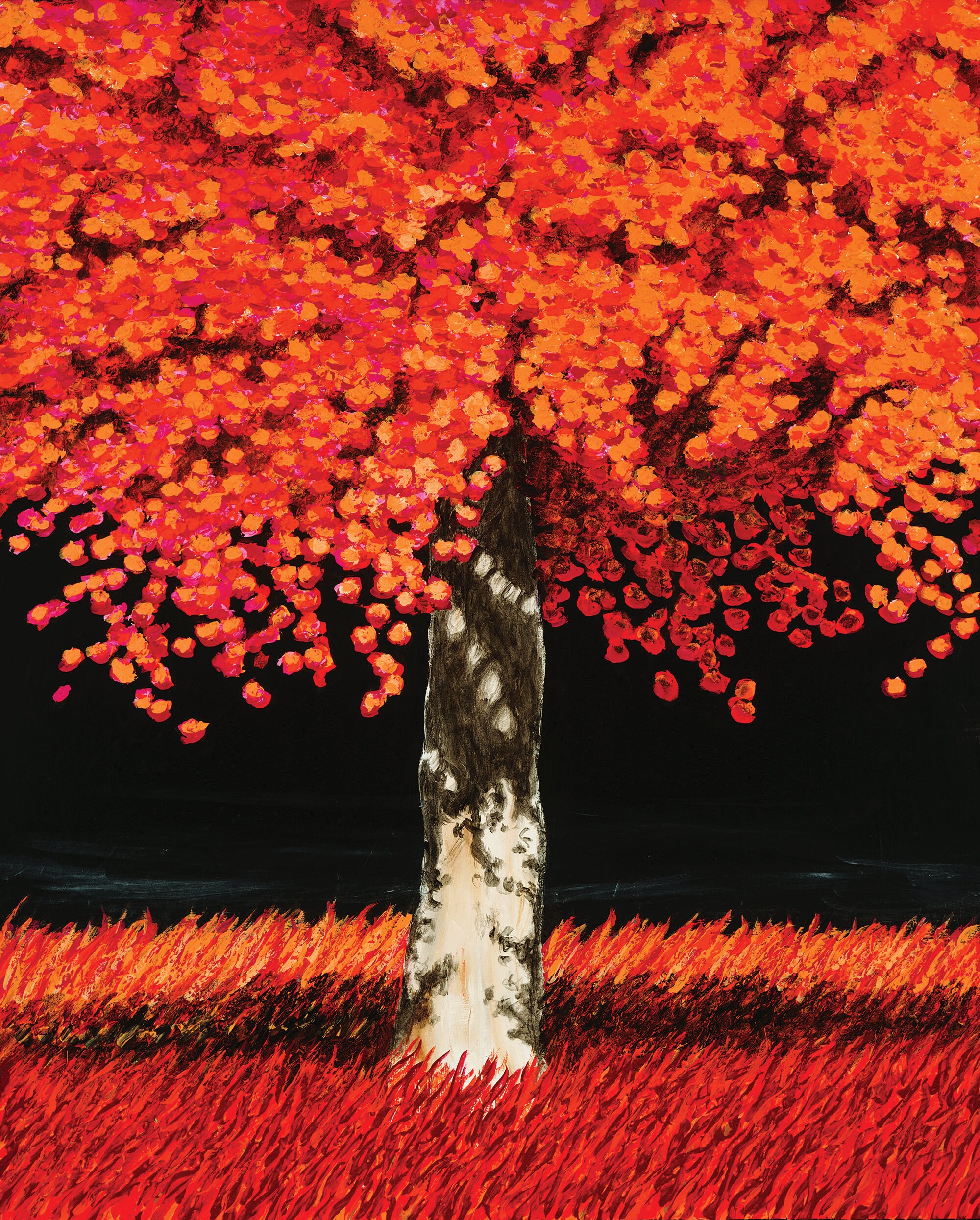 Red Tree on Black Background Original Contemporary Art Print 24x30 - Etsy