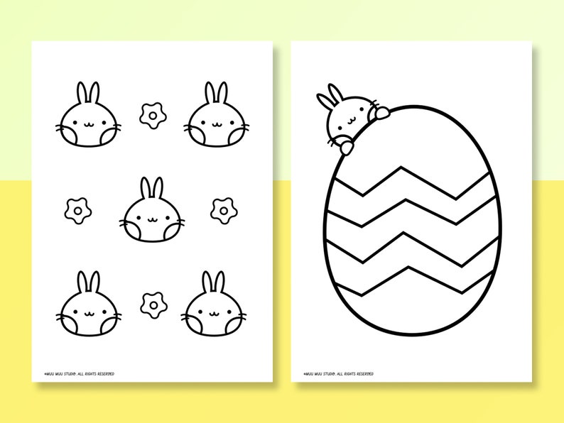 Easter Bunny Colouring Pages Printable 10 Sheet Kawaii Cute - Etsy
