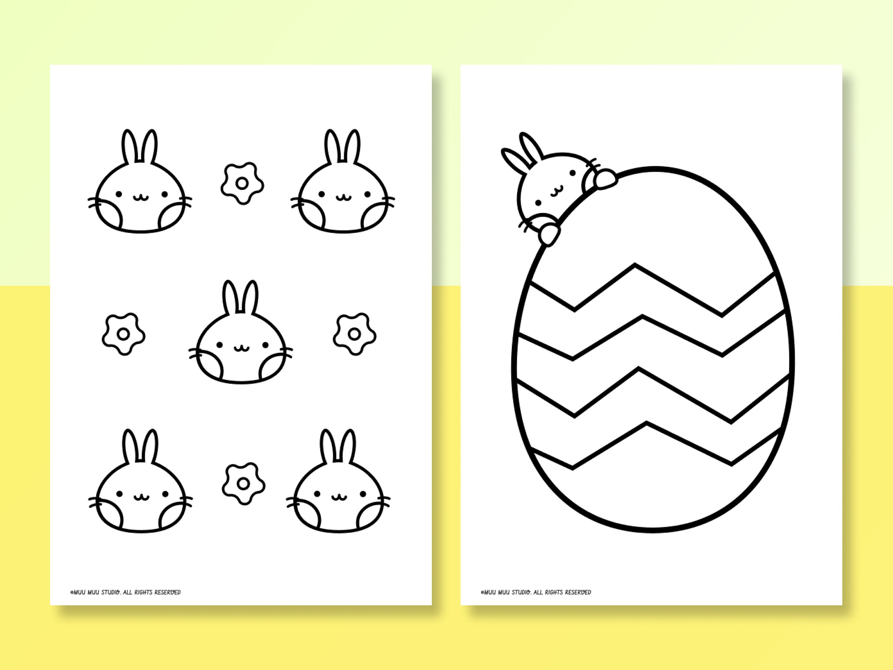 Easter Bunny Colouring Pages Printable 10 Sheet Kawaii Cute Bunny for ...
