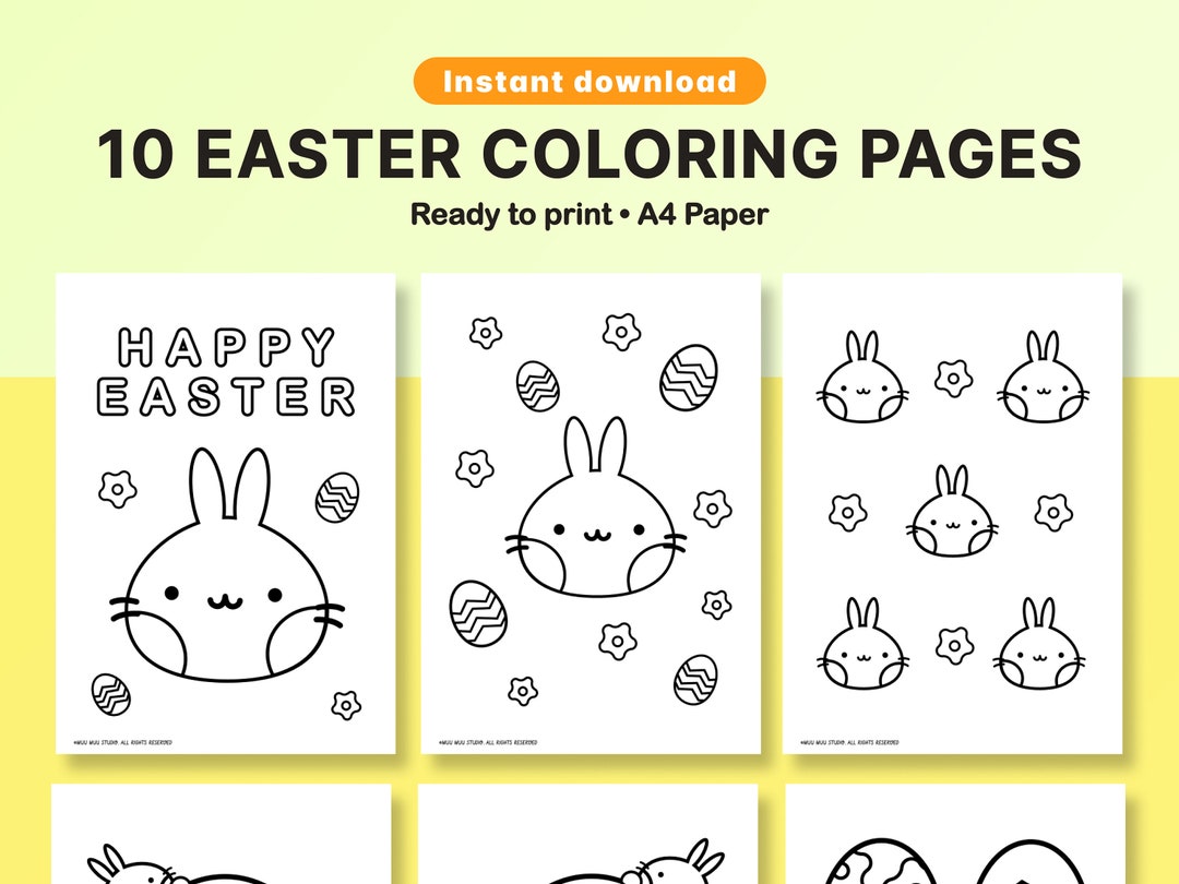Easter Bunny Colouring Pages Printable 10 Sheet Kawaii Cute Bunny for ...