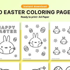 Easter Bunny Colouring Pages Printable 10 Sheet Kawaii Cute Bunny for ...