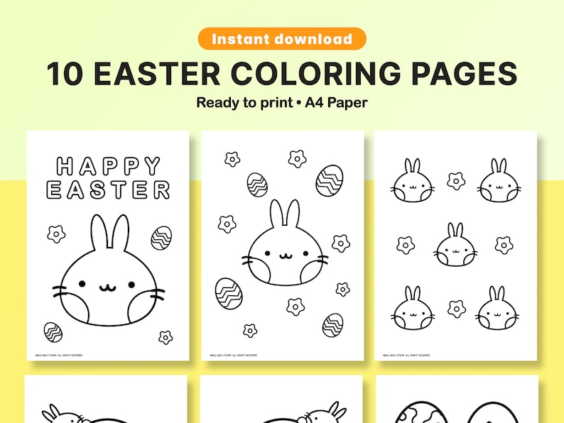 Easter Bunny Colouring Pages Printable 10 Sheet Kawaii Cute Bunny for ...