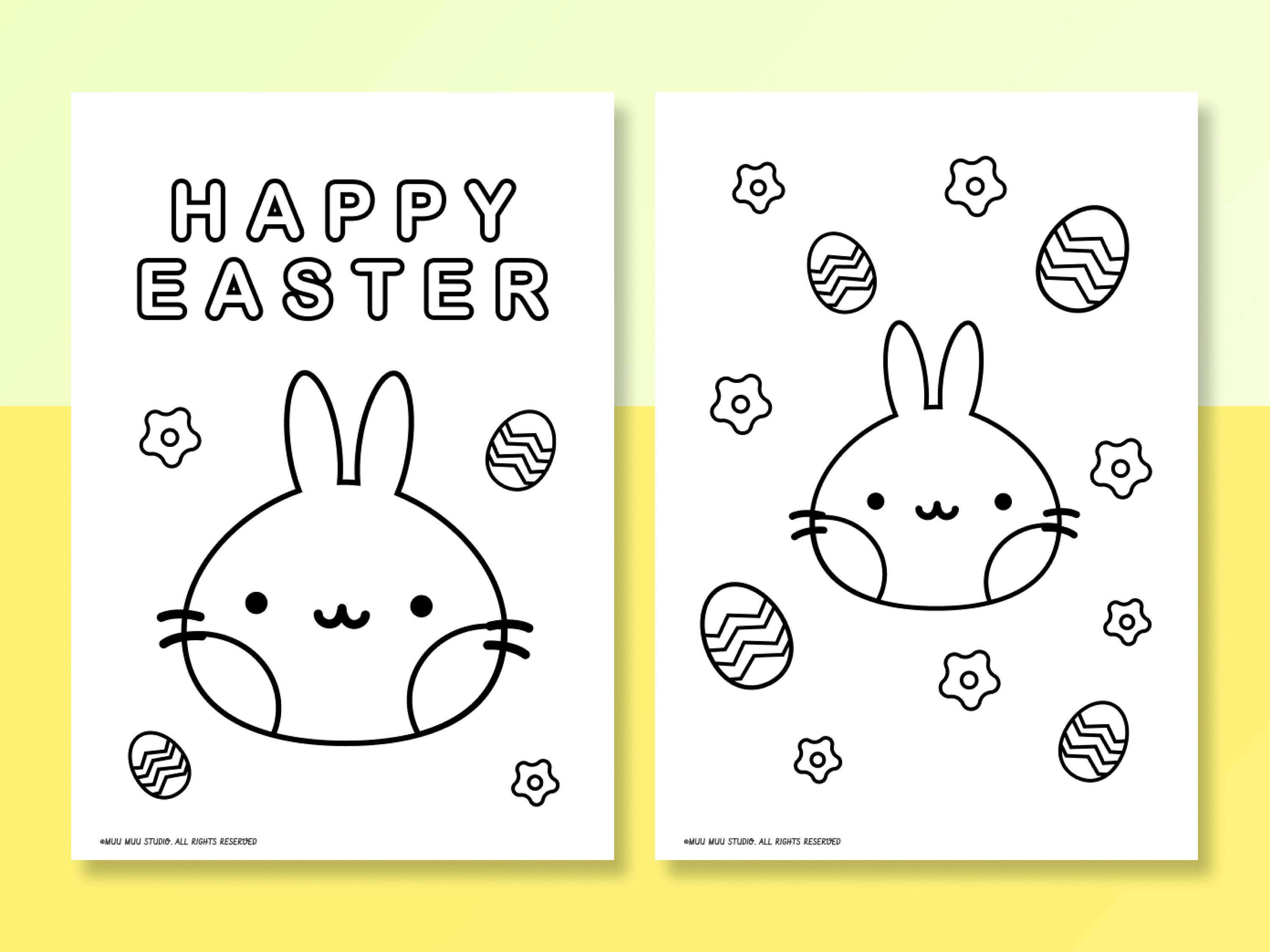 Easter Bunny Colouring Pages Printable 10 Sheet Kawaii Cute Bunny for ...