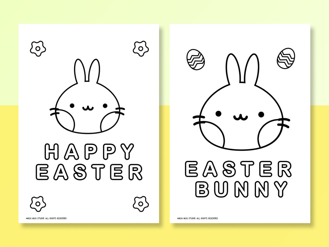 Easter Bunny Colouring Pages Printable 10 Sheet Kawaii Cute Bunny for ...