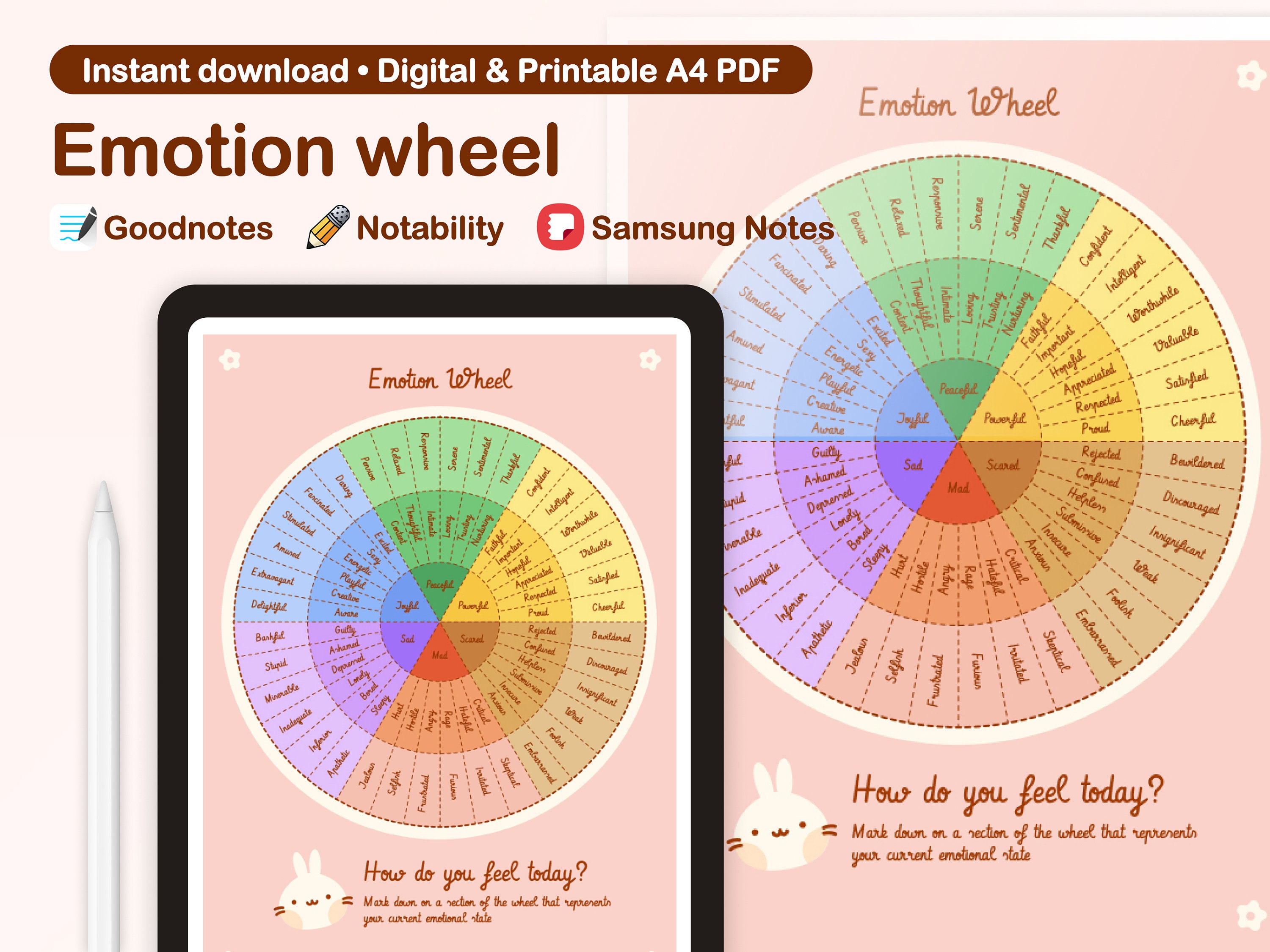 Emotion Wheel Self Care Guided Journal Worksheet Self Love Pink Cute ...