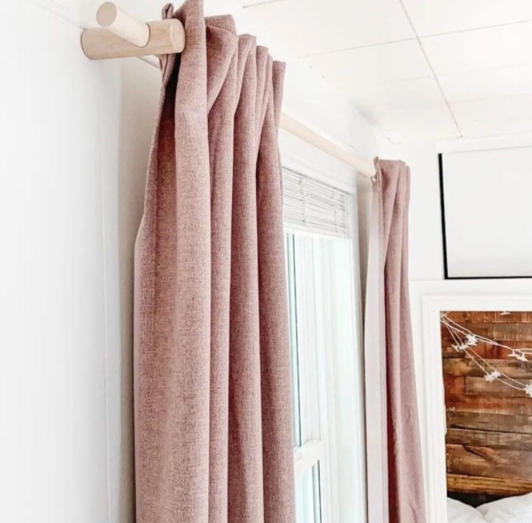 Handmade Hornbeam Curtain Pole With Oak Brackets: Minimalist Wooden ...