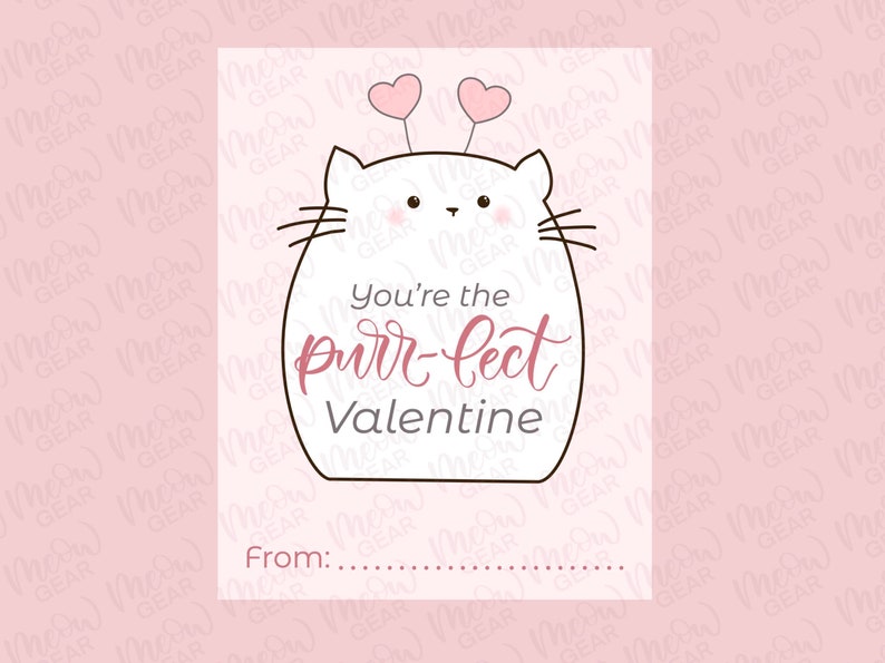 Cute Kids' Printable Pink Cat-themed Valentine Cards for School ...