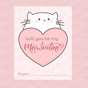 Cute Kids' Printable Pink Cat-themed Valentine Cards for School ...