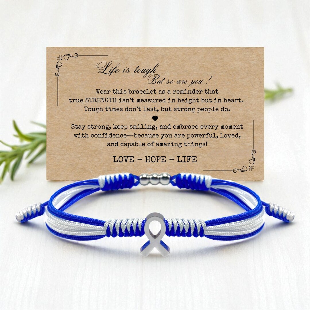 ALS Awareness Bracelet, Blue and White Stainless Steel HOPE Ribbon ...
