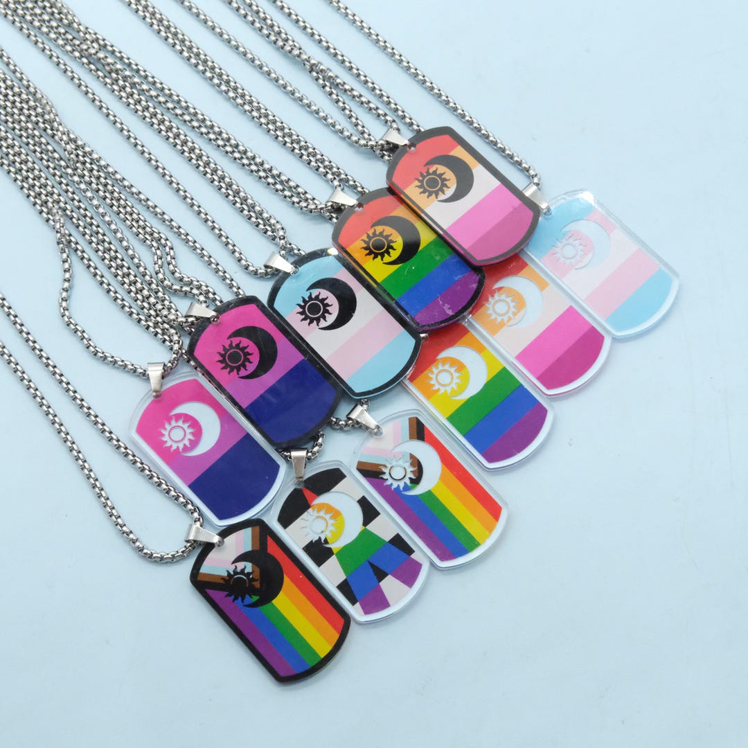 Custom Flag Colors, LGBTQIA Pride Flag Necklace, Sun and Moon Pendant ...