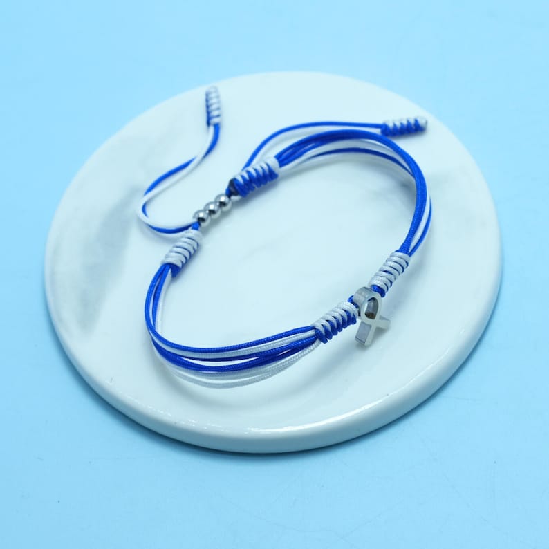 ALS Awareness Bracelet, Blue and White Stainless Steel HOPE Ribbon ...