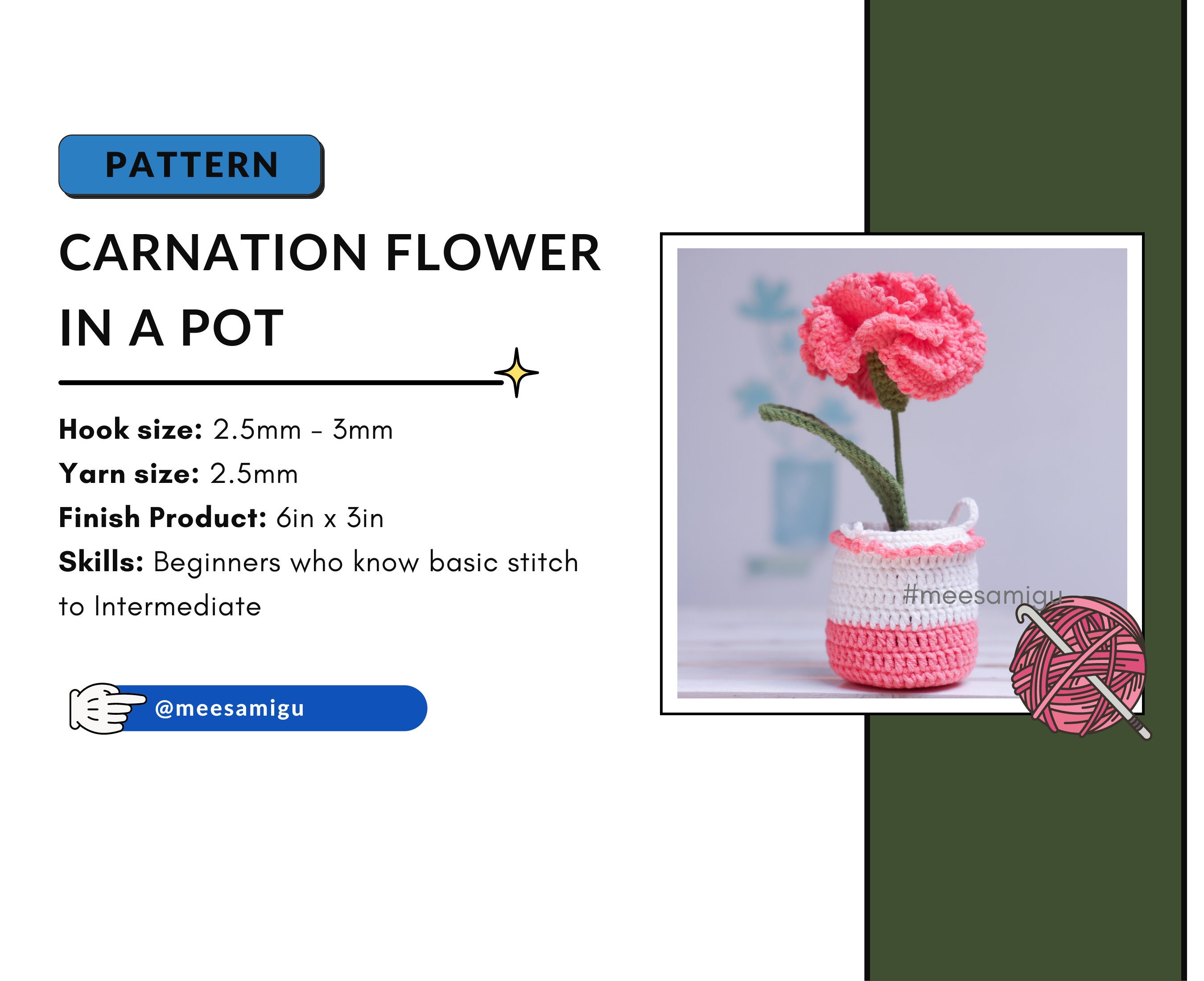 Crochet Carnation January Birth Flower Crochet, PDF Pattern Instant ...