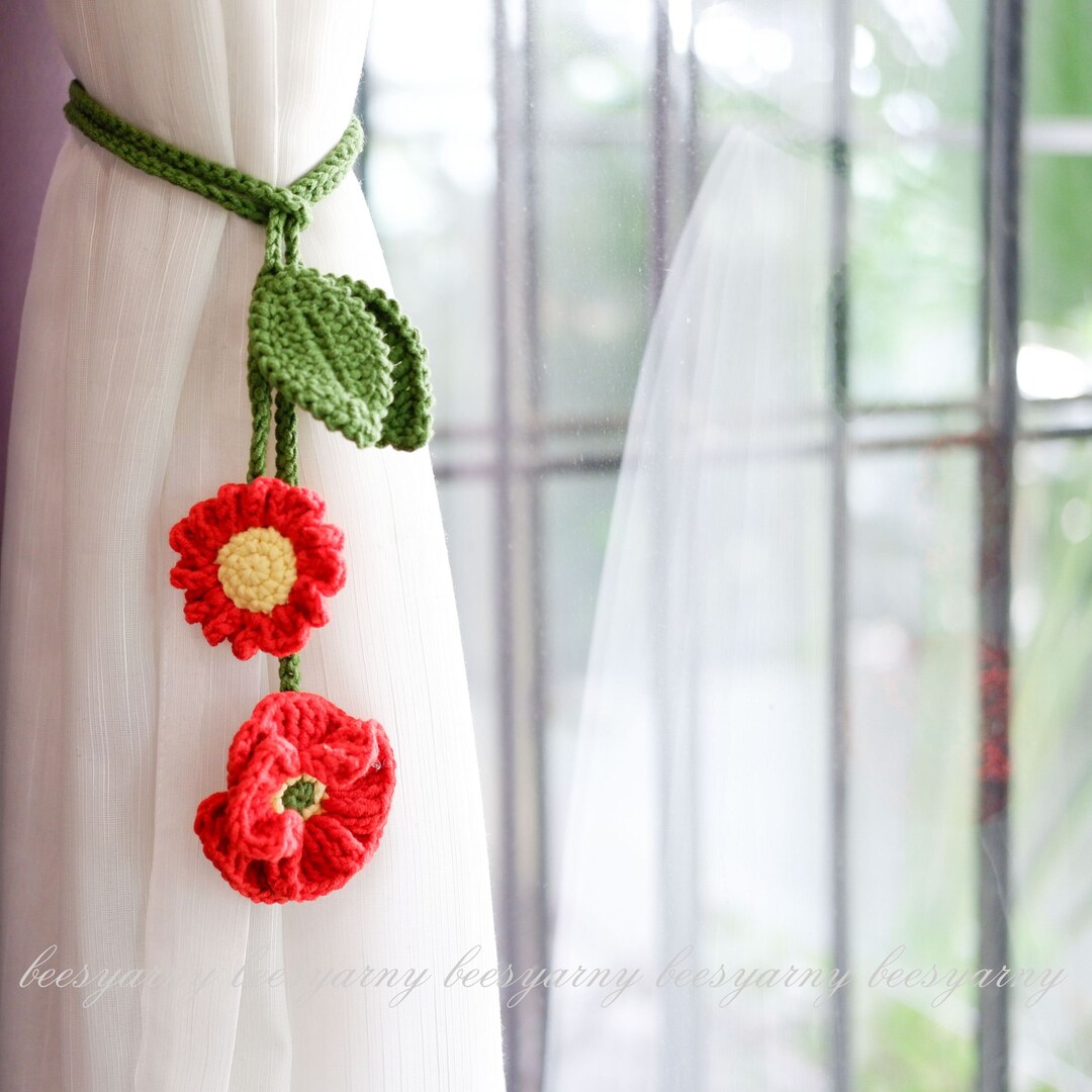 Custom Poppy Hanger String Crochet Flower Curtain Tieback, Cute Crochet ...
