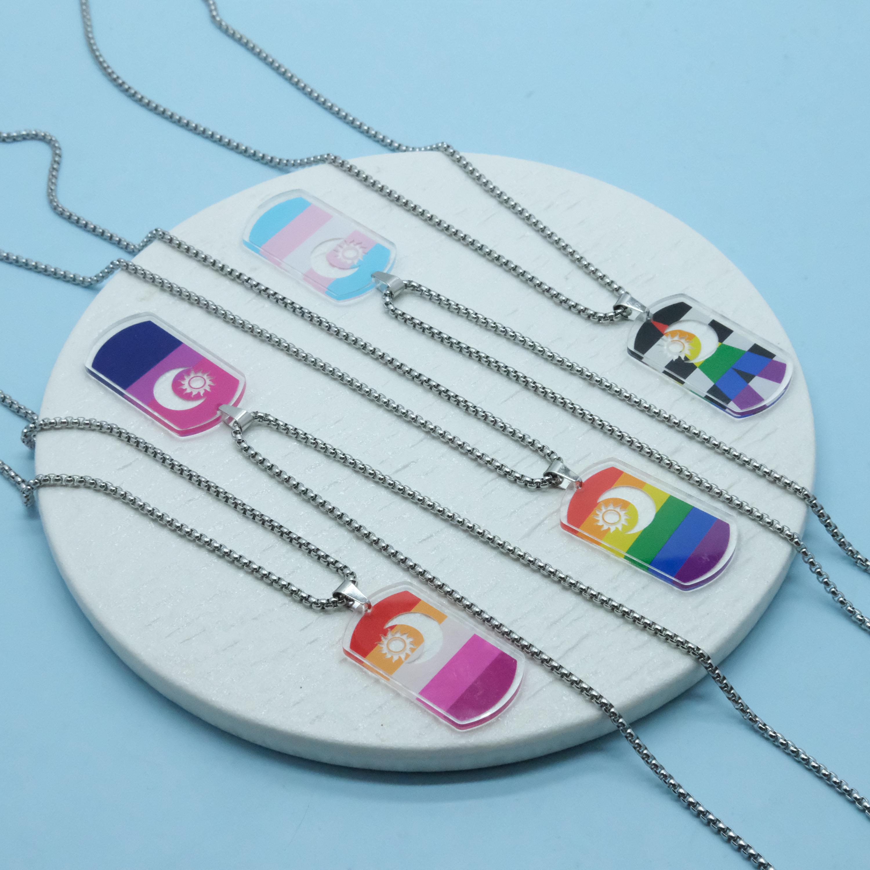 Bisexual Pride Necklace, Sun Moon Pendant, Stainless Steel Chain ...