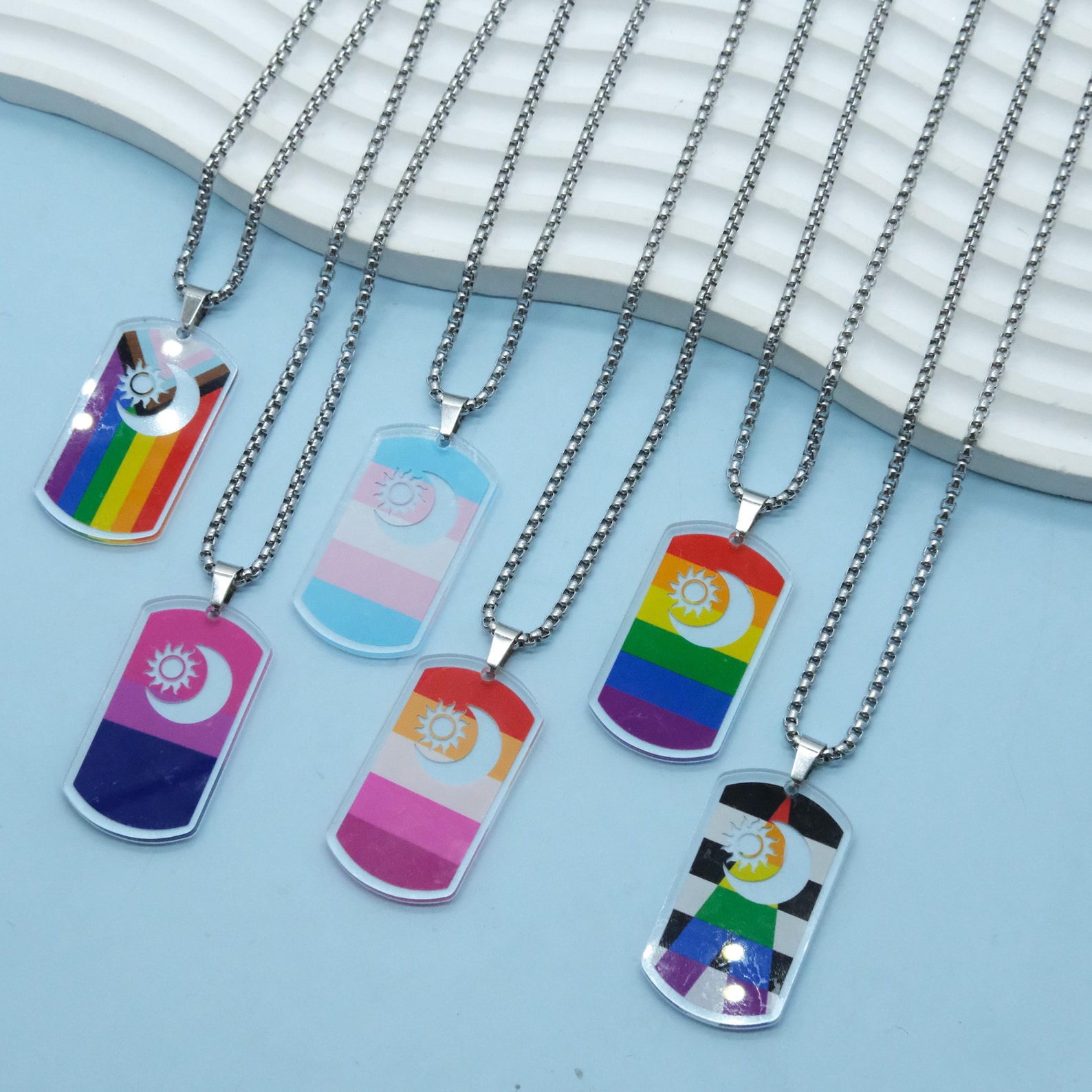 Bisexual Pride Necklace, Sun Moon Pendant, Stainless Steel Chain ...