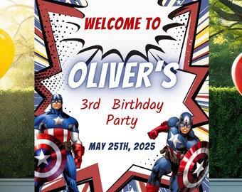 Editable Captain America Birthday Welcome Sign Template – Superhero ...