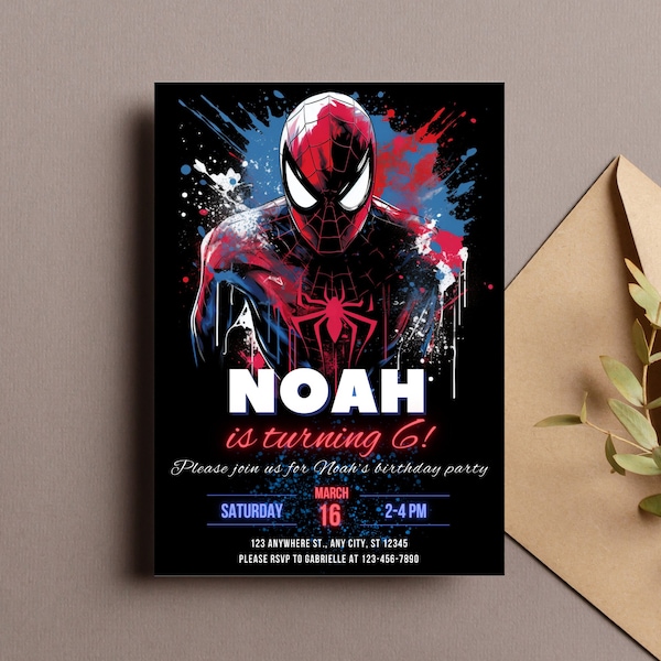 Spiderman Splash Invitation - Etsy