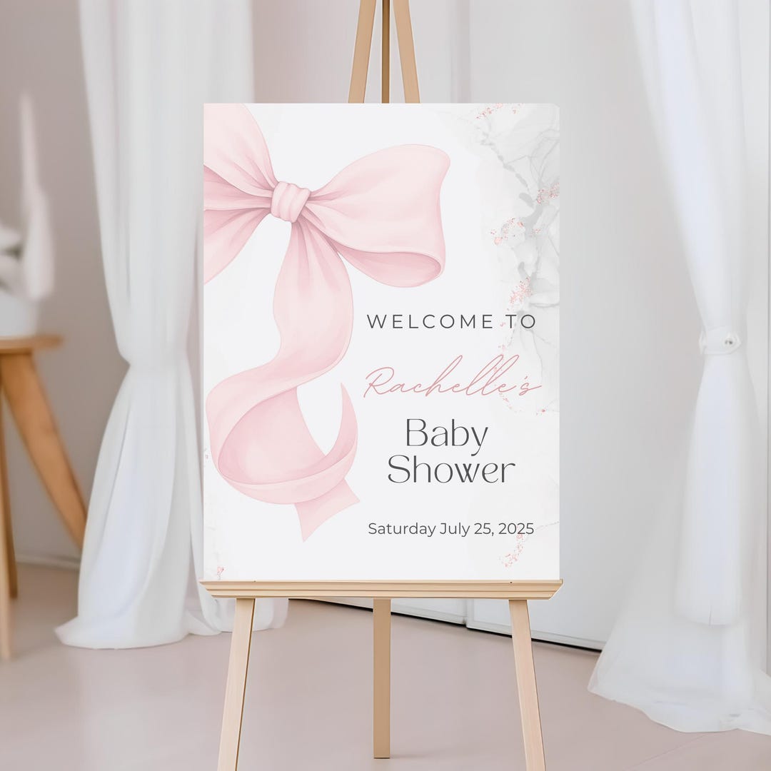 Pink Bow Baby Shower Welcome Sign - Printable Coquette Bow Girl Baby ...