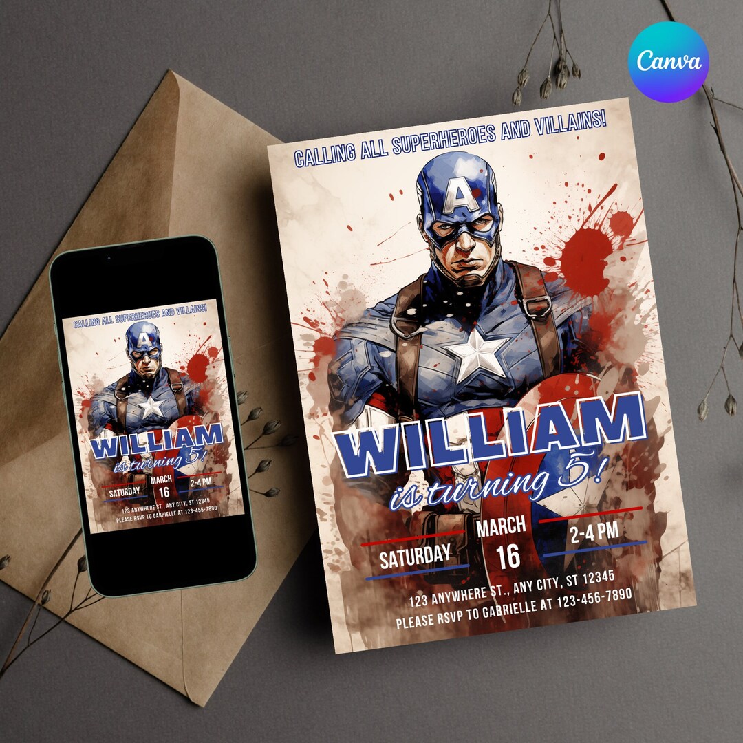 Captain America Birthday Invitation Template Instant Download ...