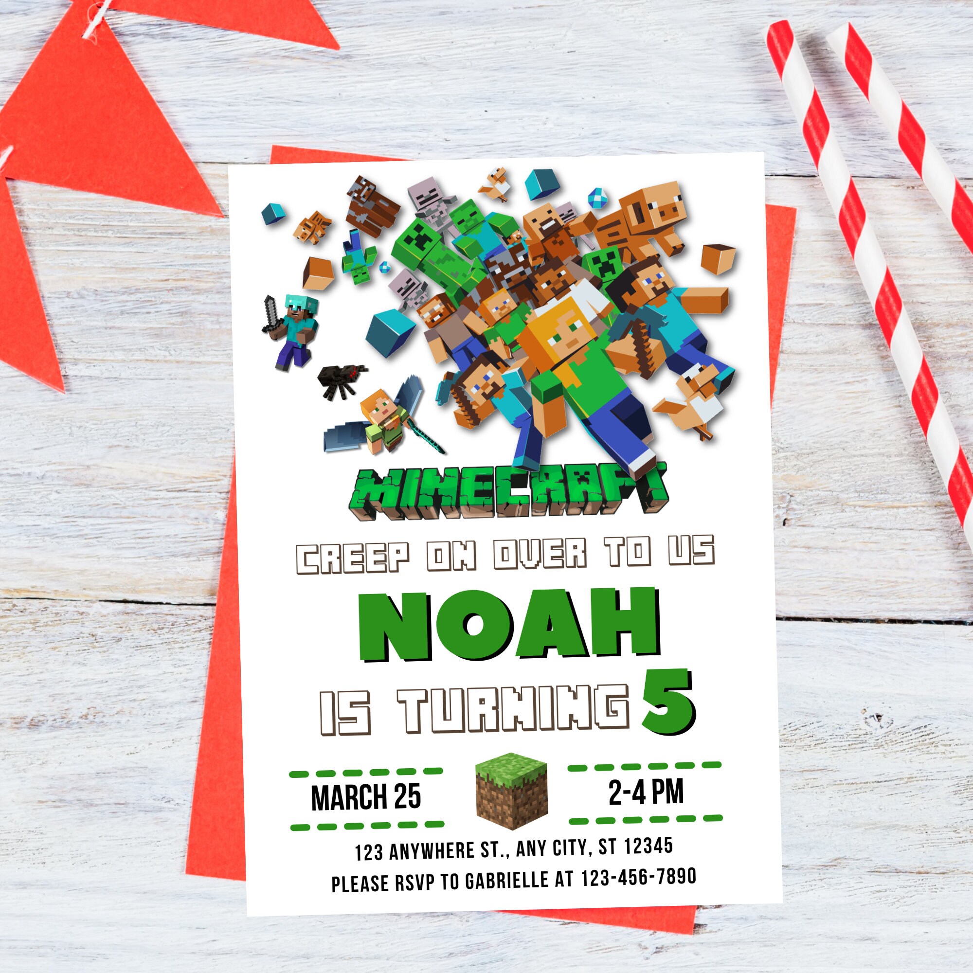 Minecraft Birthday Invitation Template Editable Minecrafter Birthday ...