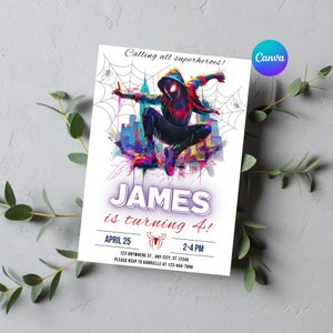Miles Morales Birthday Invitation Template - Editable Black Spiderman ...
